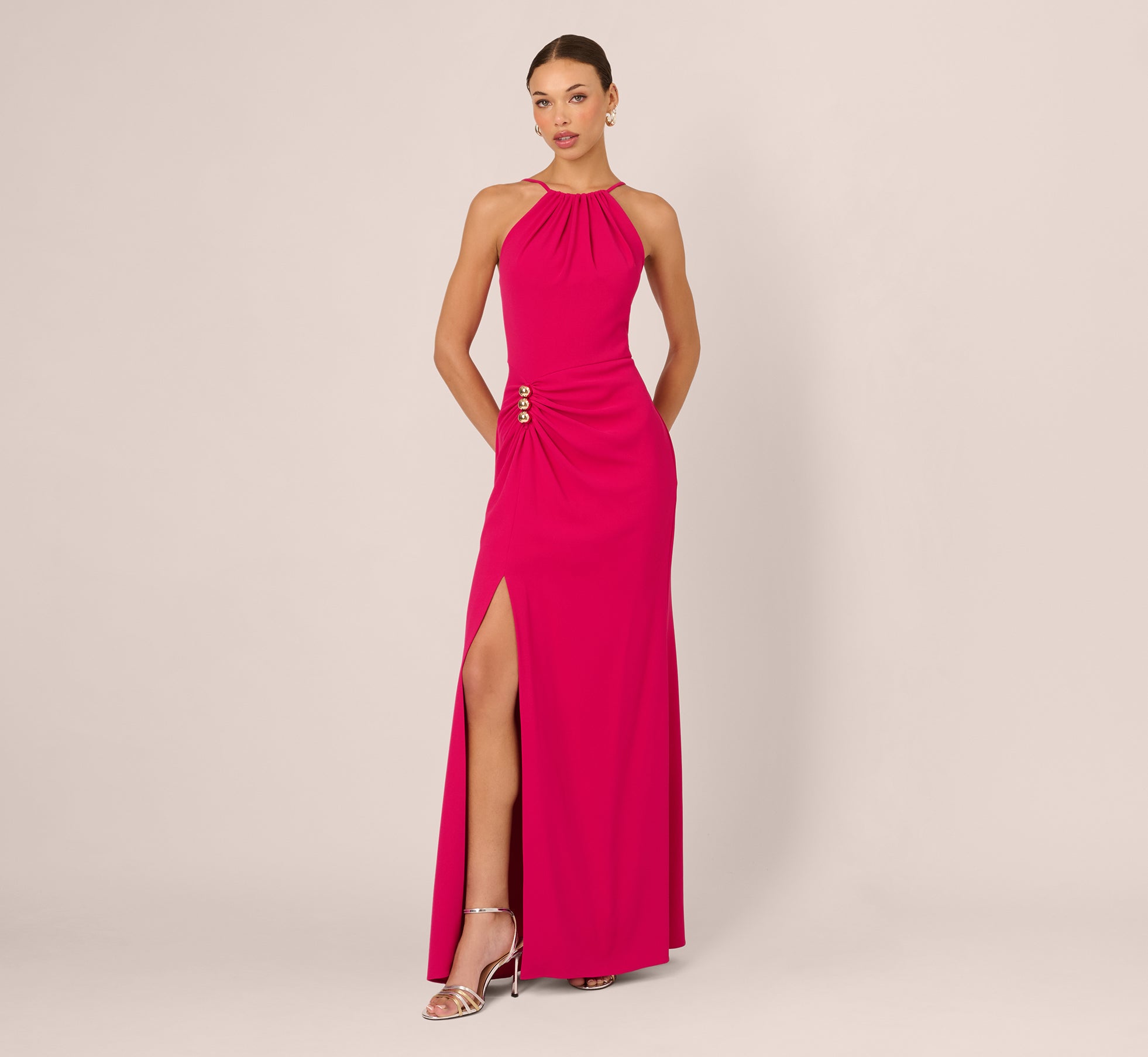 ADRIANNA PAPELL Adrianna by Adrianna Papell Gathered Stretch Crepe Halter Gown